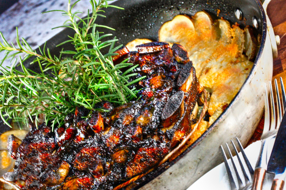 Bourbon Beef Ribs are paired with Tasso Potato Gratin in this combination.